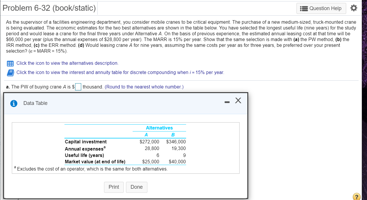 Solved Problem 6-32 (book/static) B Question Help As the | Chegg.com