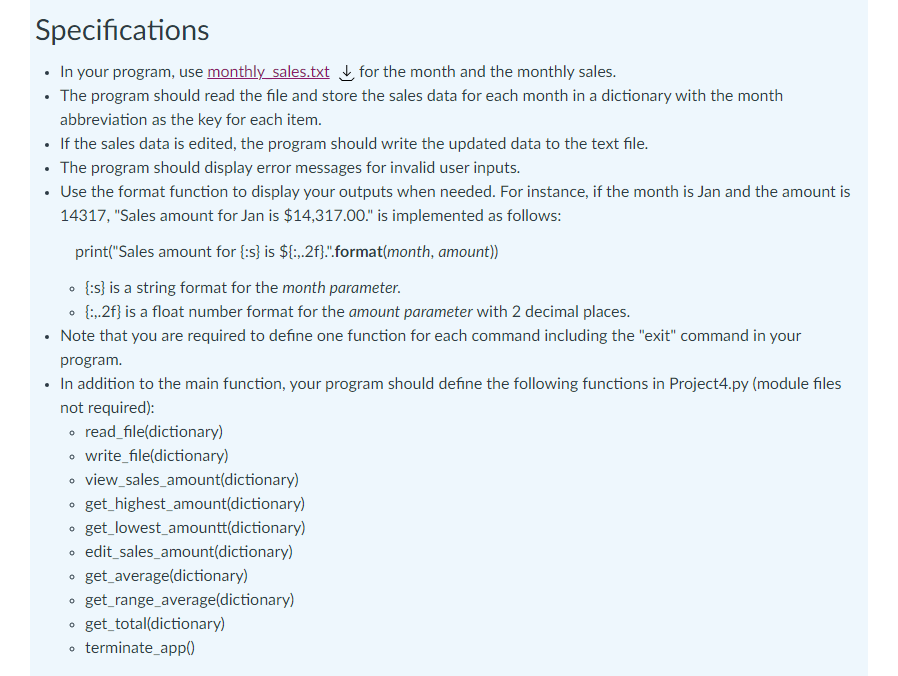 Solved Project Description Write a program that allows the | Chegg.com