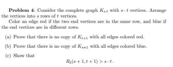 Problem 4: Consider the complete graph Ks-t with s-t | Chegg.com