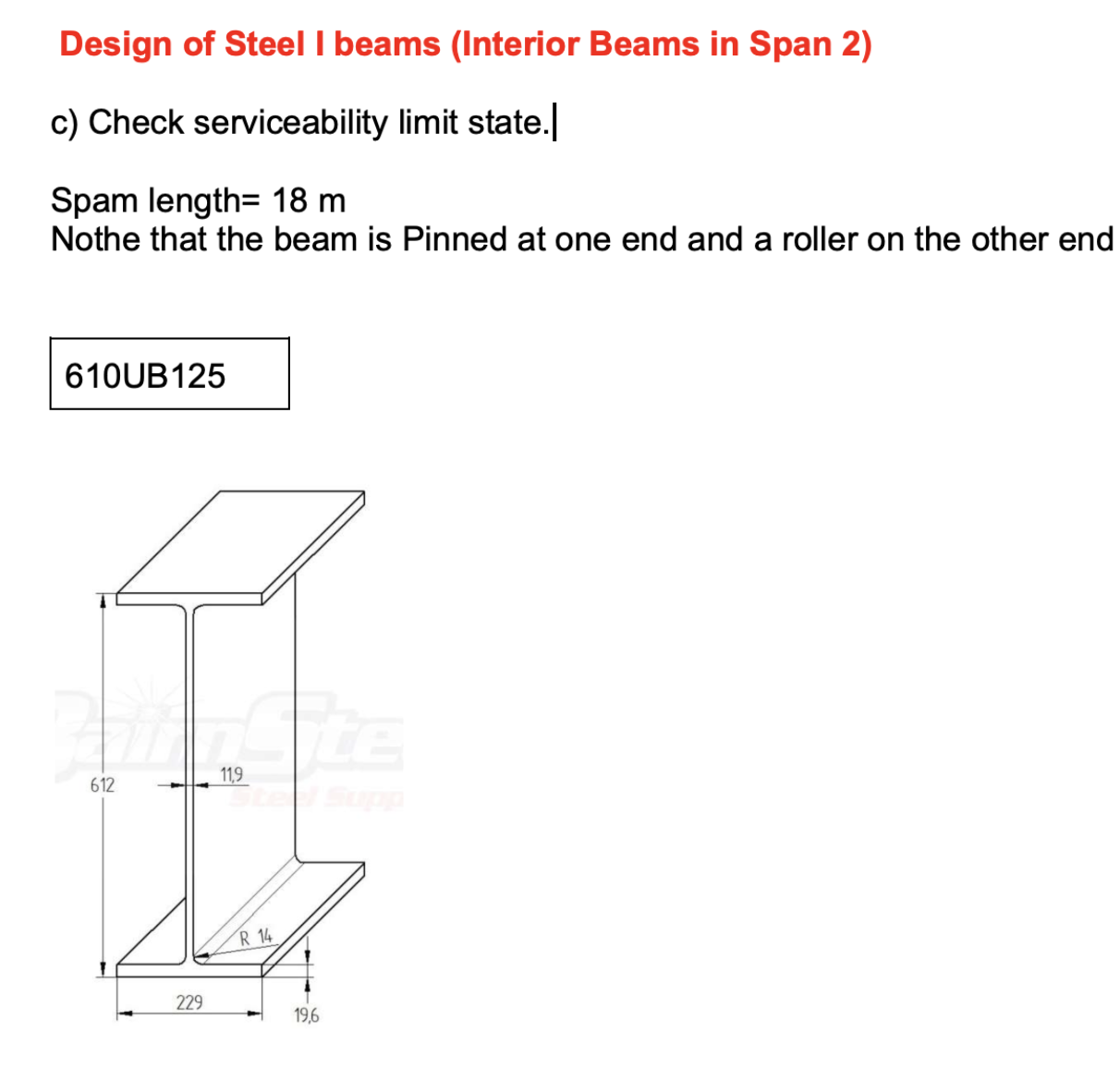 Solved Design of Steel I beams (Interior Beams in Span 2) c) | Chegg.com