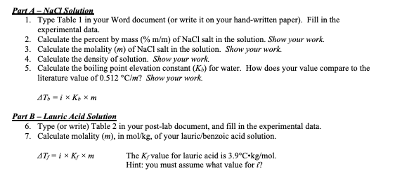 Solved Part 4 - NaCl Solution 1. Type Table 1 in your Word | Chegg.com