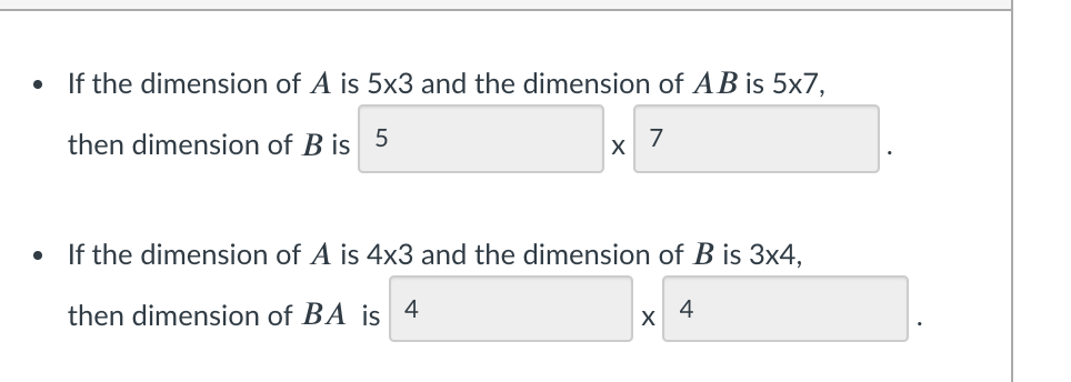 Solved If the dimension of A is 5x3 and the dimension of AB | Chegg.com