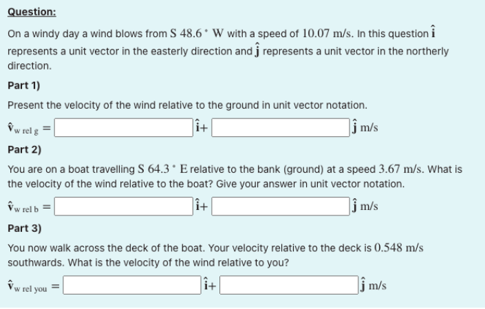 Solved On a windy day a wind blows from S48.6∘W with a speed | Chegg.com