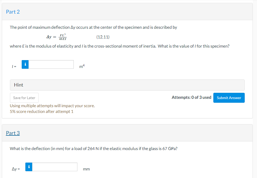 Solved A three-point bending test is performed on a glass | Chegg.com