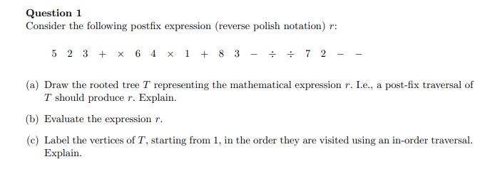 Solved Question 1 Consider the following postfix expression | Chegg.com
