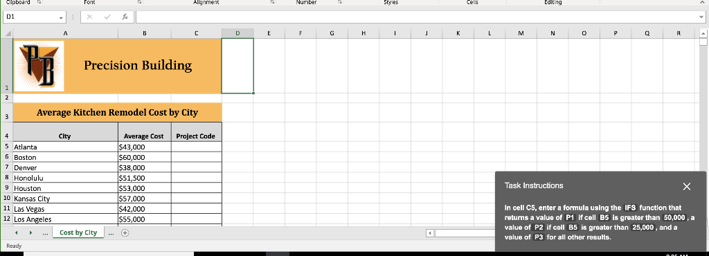 Precision BuildingTask Instructions In cell K1, enter | Chegg.com