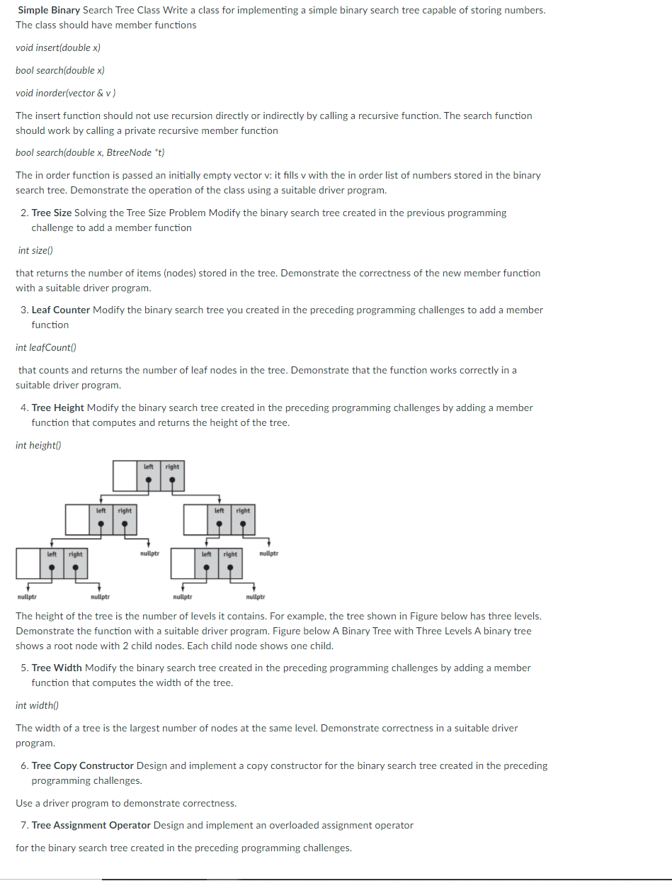 Solved Simple Binary Search Tree Class Write a class for | Chegg.com