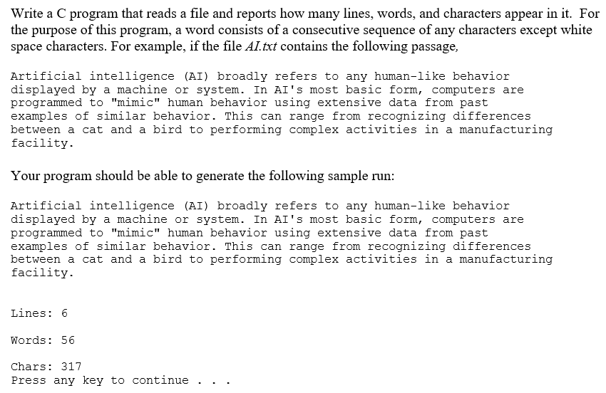 Solved Write A C Program That Reads A File And Reports How 7704
