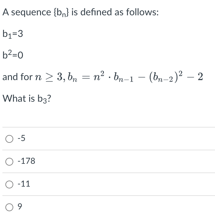 Solved A sequence {bn} is defined as follows: b1=3b2=0 and | Chegg.com
