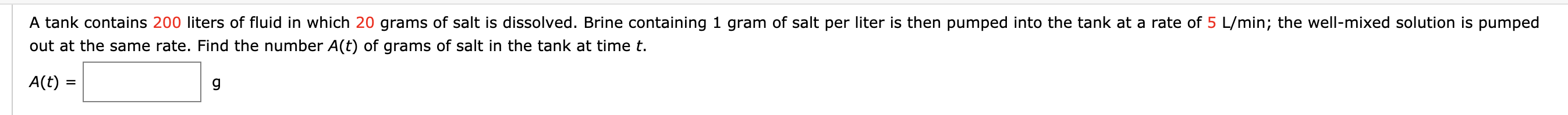 Solved A tank contains 200 liters of fluid in which 20 grams | Chegg.com
