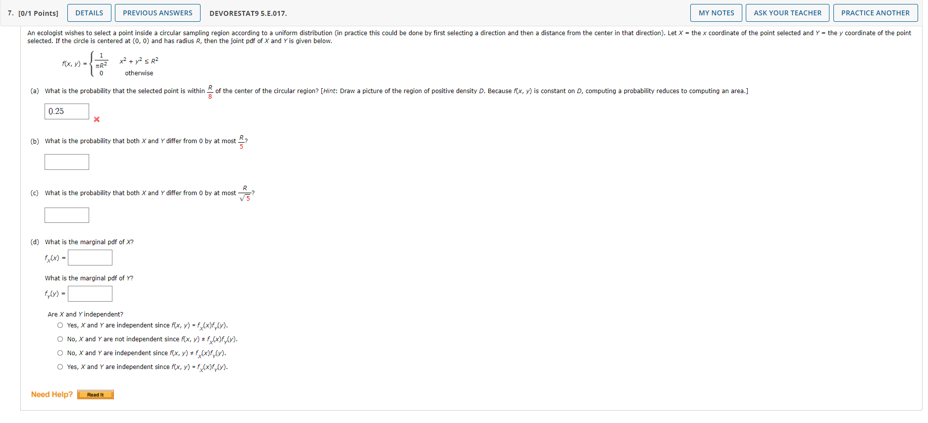 Solved 7. (0/1 Points] DETAILS PREVIOUS ANSWERS DEVORESTAT9 | Chegg.com