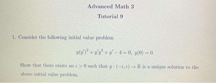 Solved Advanced Math 3 Tutorial 9 1. Consider the following | Chegg.com