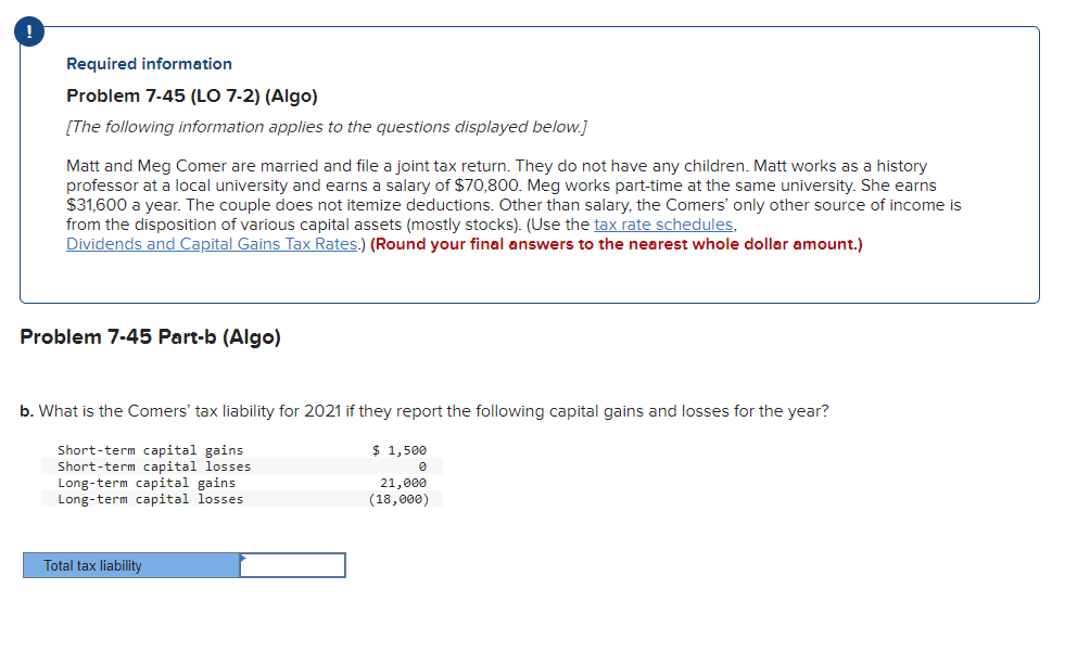 Solved Required information Problem 7-45 (LO 7-2) (Algo) | Chegg.com
