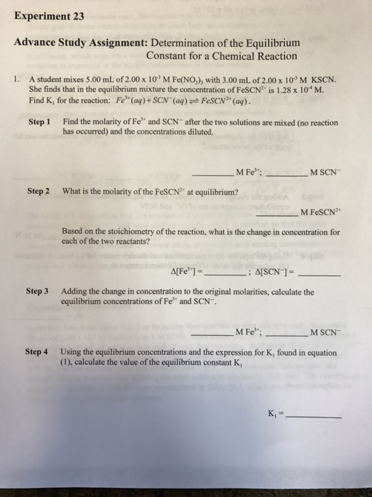 Solved A student mixes 5.00 mL of 2.00 x 10^-3 M Fe(NO_3), | Chegg.com