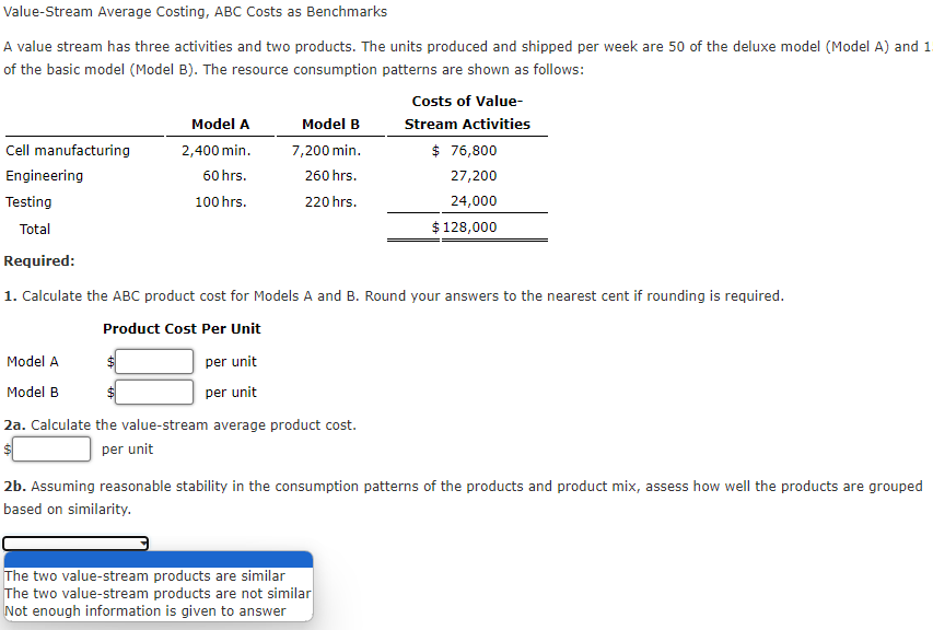 Solved Value-Stream Average Costing, ABC Costs as Benchmarks | Chegg.com
