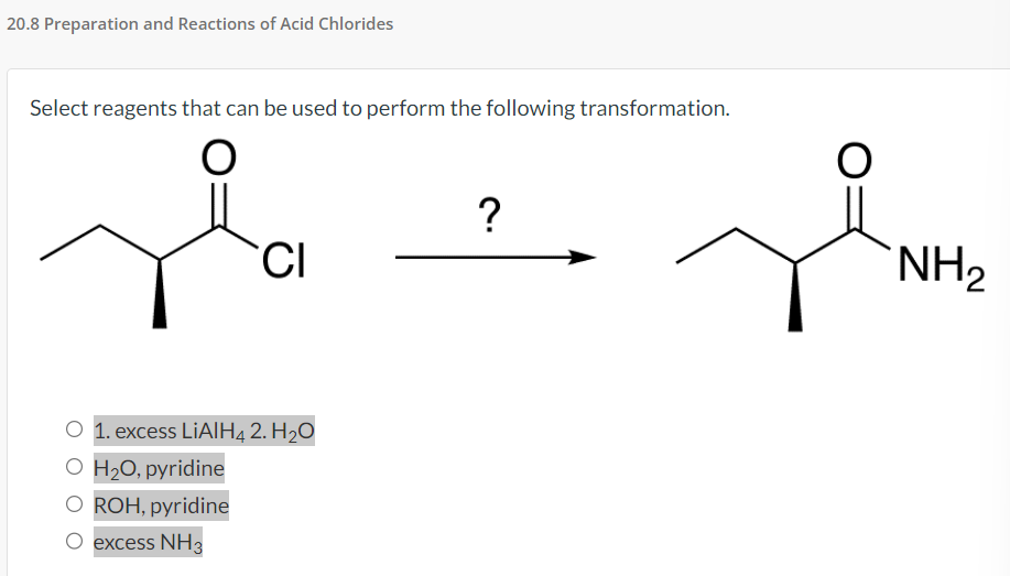 Solved 20.8 Preparation and Reactions of Acid Chlorides | Chegg.com