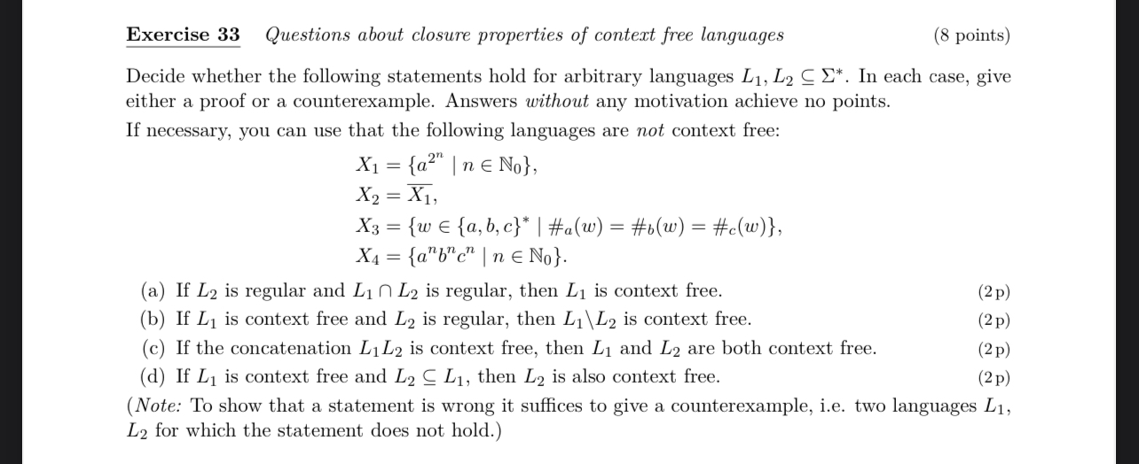 Solved Exercise 33 Questions about closure properties of | Chegg.com