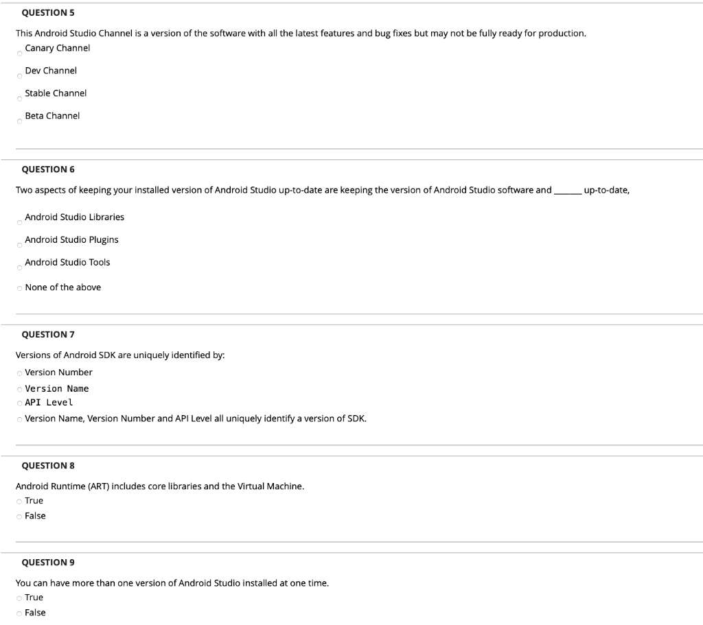 Solved QUESTION 5 This Android Studio Channel is a version | Chegg.com
