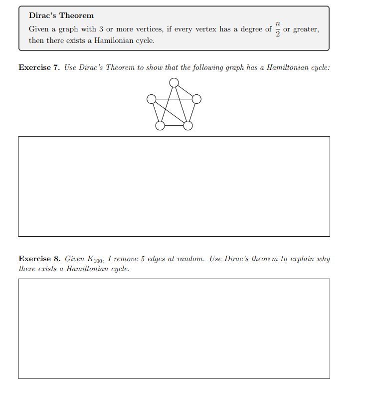 Solved Dirac's Theorem Given a graph with 3 or more | Chegg.com