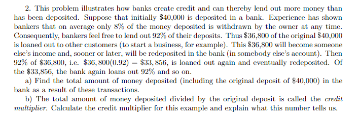 Solved This problem illustrates how banks create credit and | Chegg.com