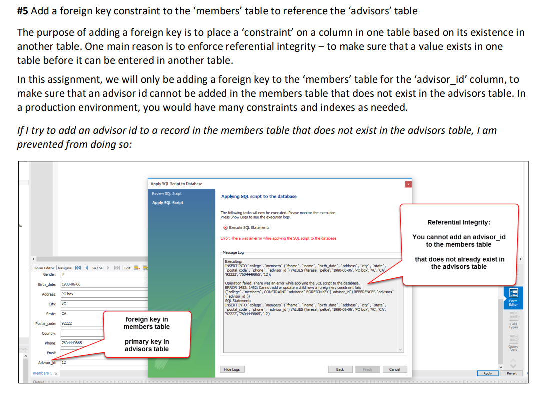 Solved \#5 Add a foreign key constraint to the 'members' | Chegg.com
