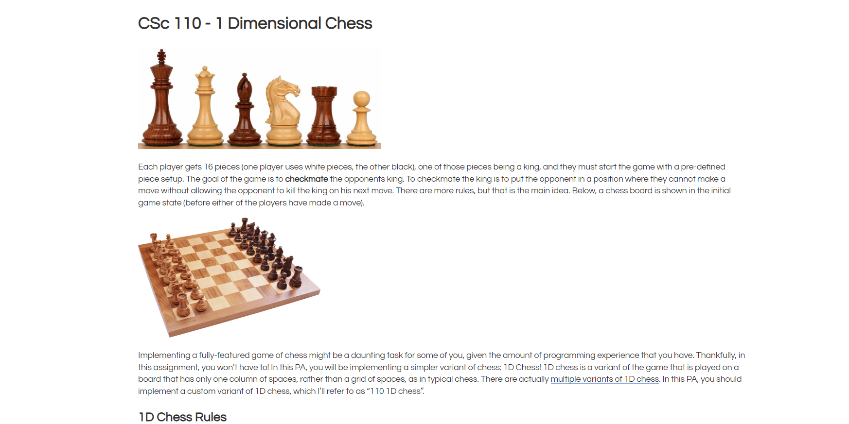 Solved CSc 110 - 1 Dimensional Chess Each player gets 16 | Chegg.com
