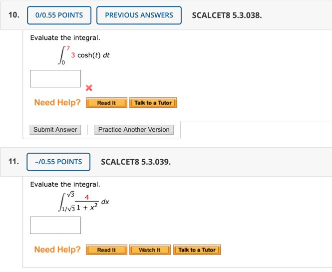 Solved 10. 0/0.55 POINTS PREVIOUS ANSWERS SCALCET8 5.3.038. | Chegg.com