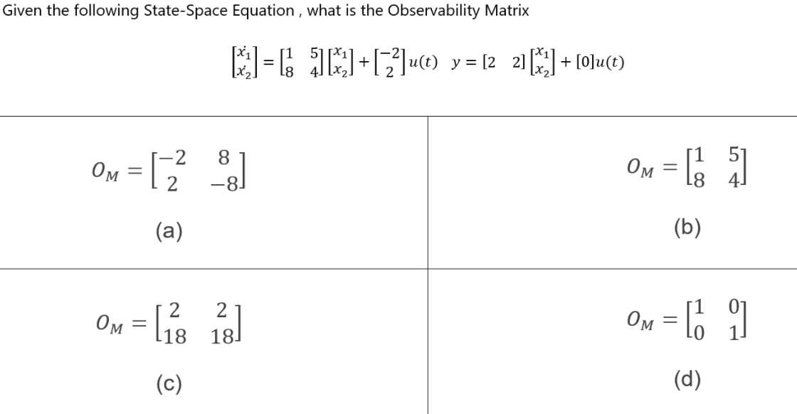 Solved Given the following State-Space Equation , what is | Chegg.com