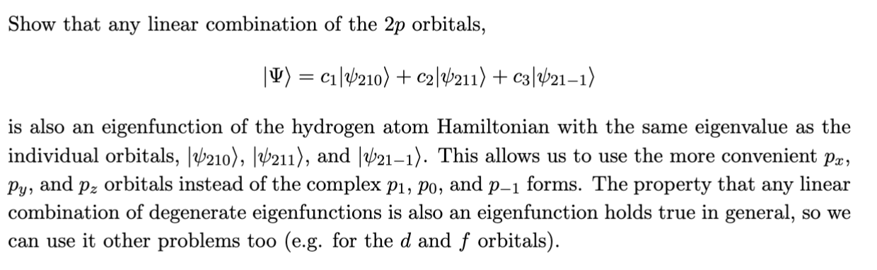 Solved Show that any linear combination of the 2p orbitals, | Chegg.com