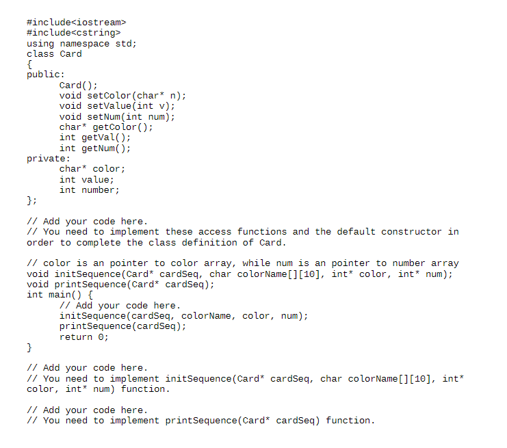 Solved Part A. Initializing a Sequence of Cards Your first | Chegg.com