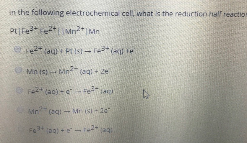 Solved In the following electrochemical cell, what is the | Chegg.com