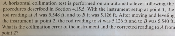 Solved A horizontal collimation test is performed on an | Chegg.com