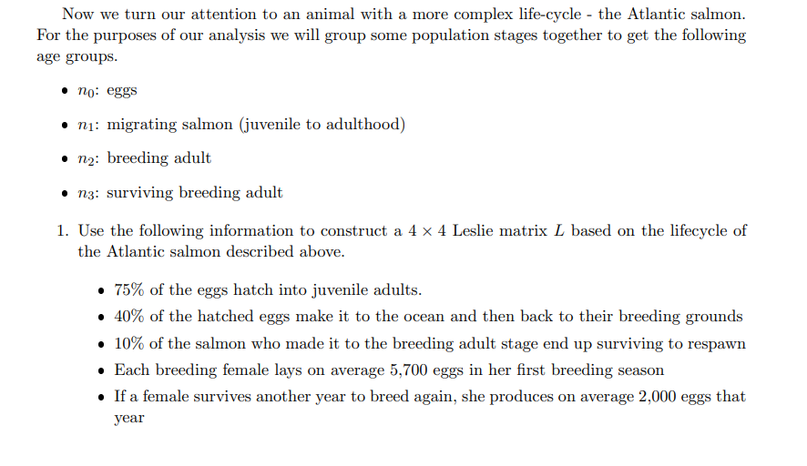 Solved The Leslie matrix model is one of the most | Chegg.com