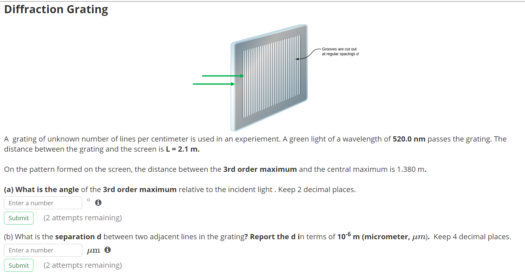 Solved Diffraction Grating Grooves are cut out at regular | Chegg.com