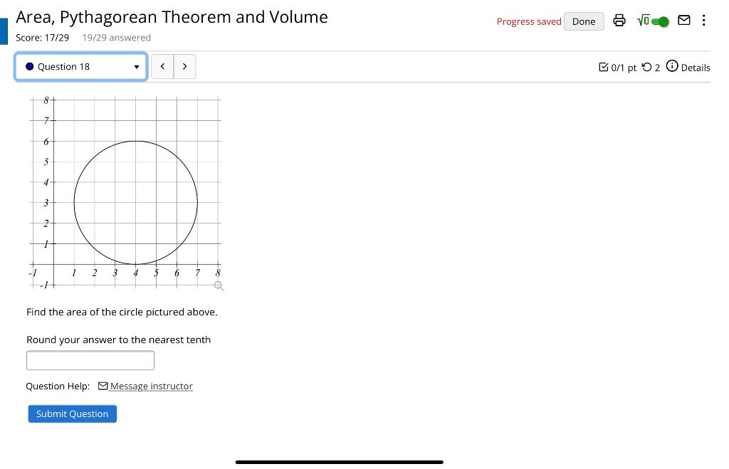 Solved Area, Pythagorean Theorem and Volume Progress saved | Chegg.com