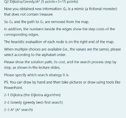 Solved Q2 ﻿Dijkstra/Greedy/A* (5 ﻿points ×3=15 ﻿points)Now | Chegg.com