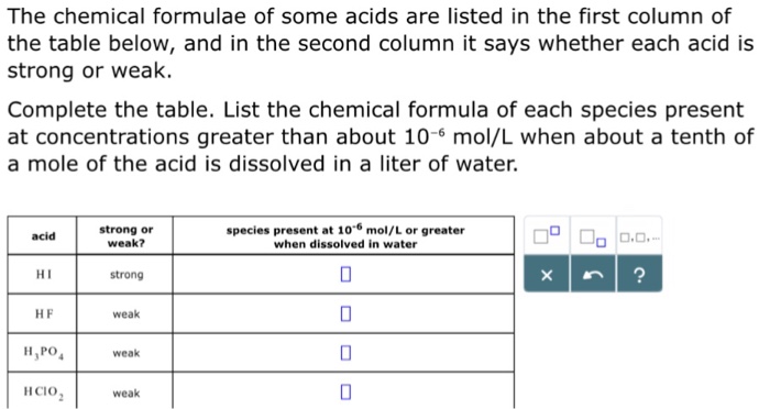 Solved The chemical formulae of some acids are listed in the | Chegg.com