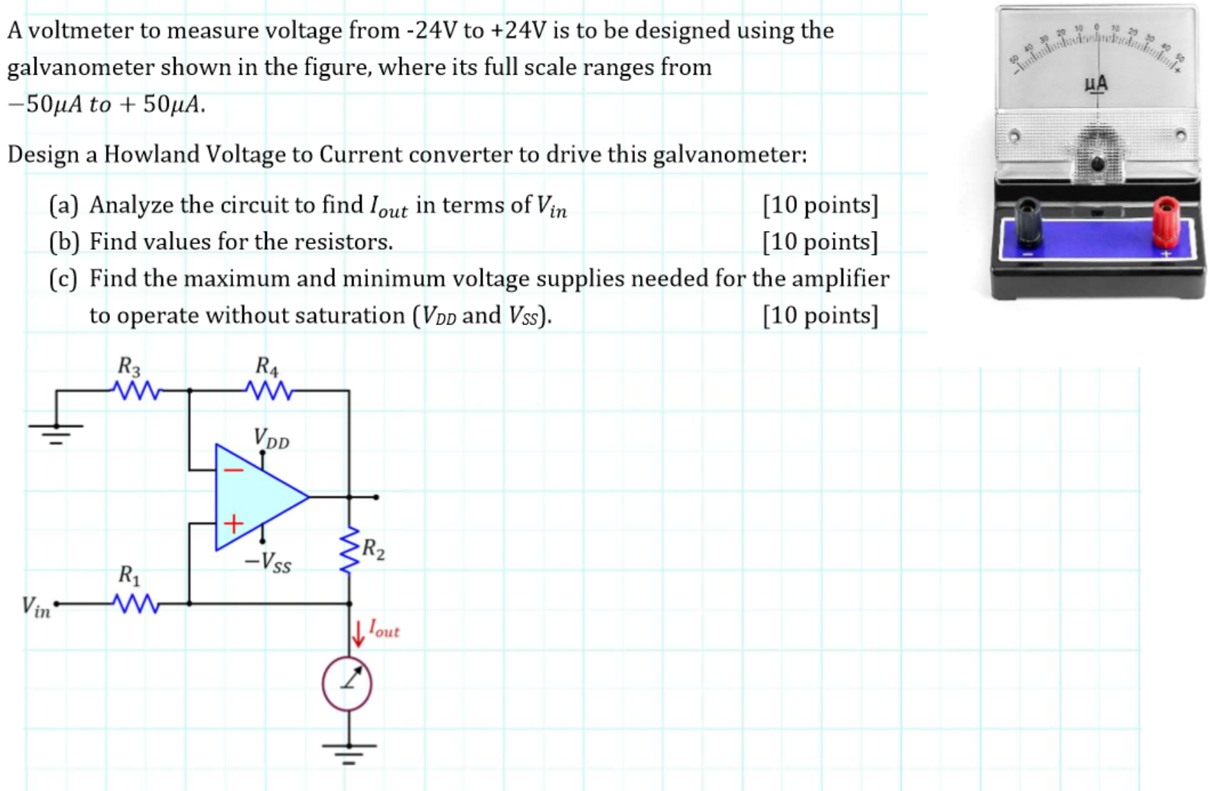 Solved A voltmeter to measure voltage from −24 V to +24 V is | Chegg.com