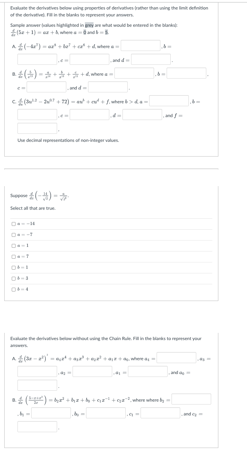 Solved Evaluate the derivatives below using properties of | Chegg.com