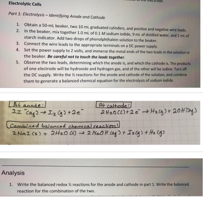 Solved Electrolysis - Identifying Anode and Cathode Obtain | Chegg.com