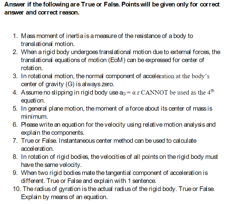 Solved Answer if the following are True or False. Points | Chegg.com