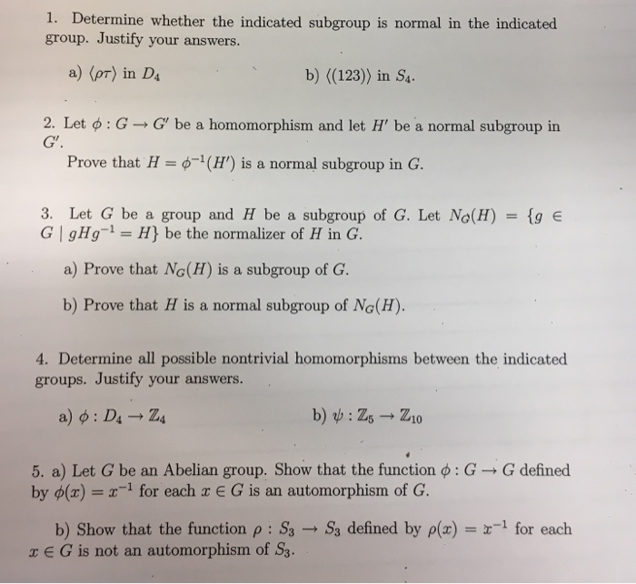 Solved 1. Determine whether the indicated subgroup is normal | Chegg.com