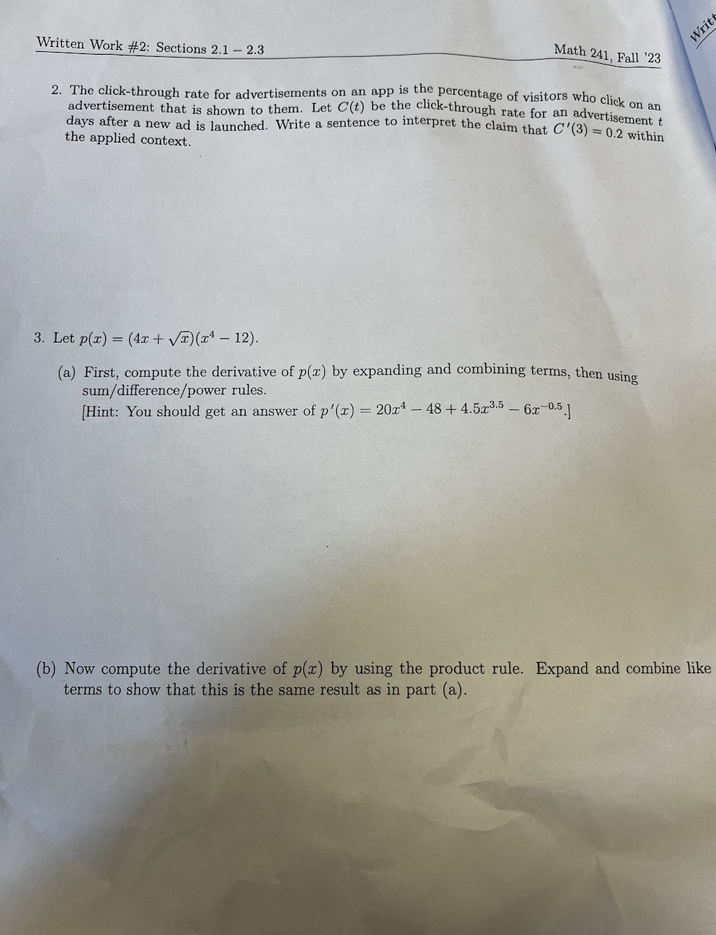 Solved 2. The click-through rate for advertisements on an | Chegg.com