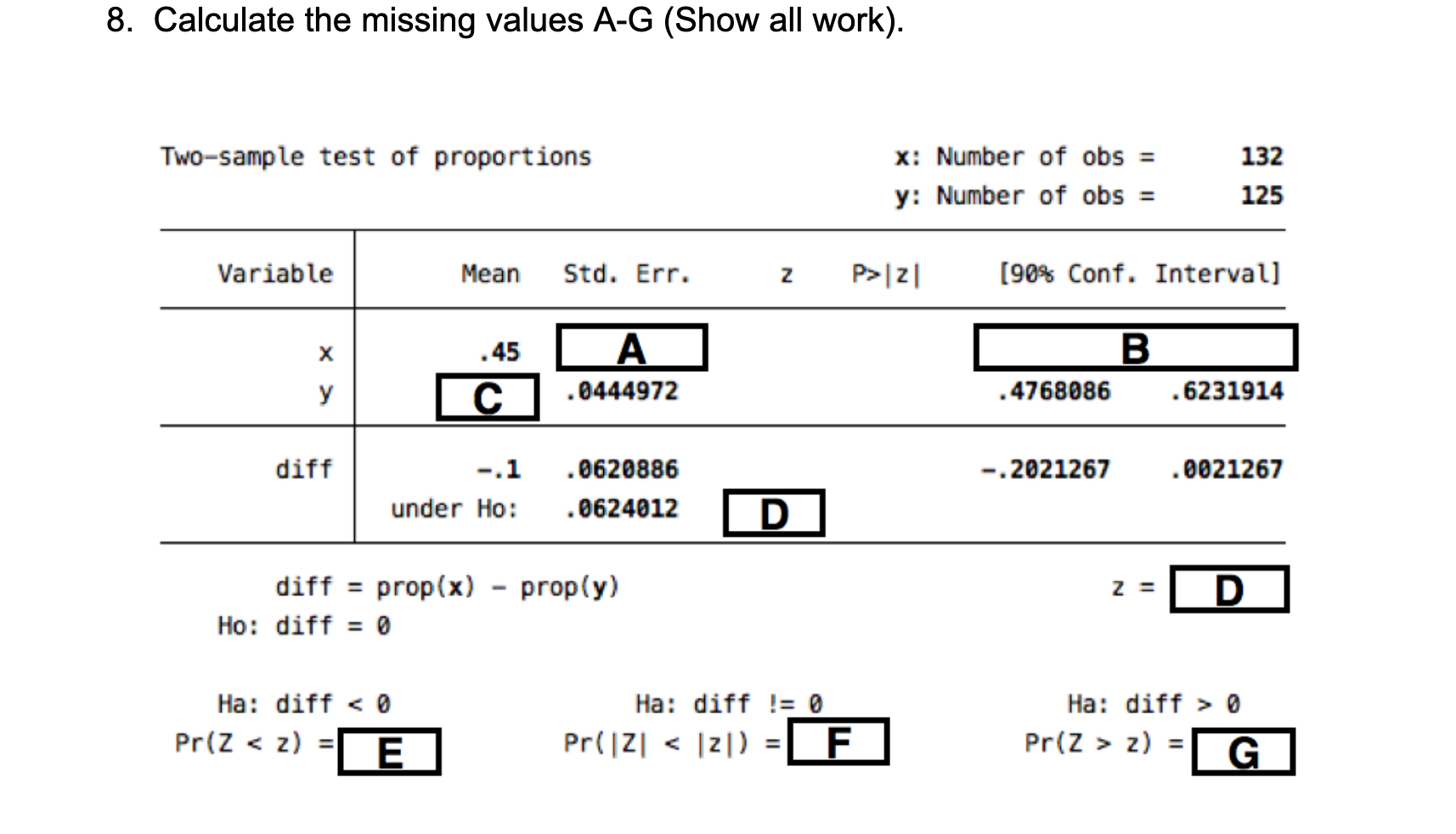 Solved 8. Calculate the missing values A-G (Show all work). | Chegg.com