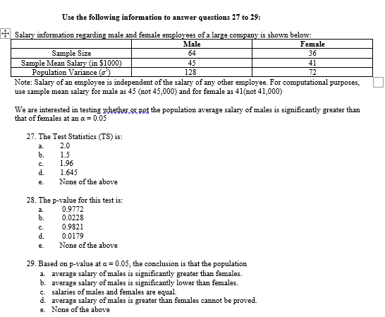 Solved Use the following information to answer questions 27 | Chegg.com