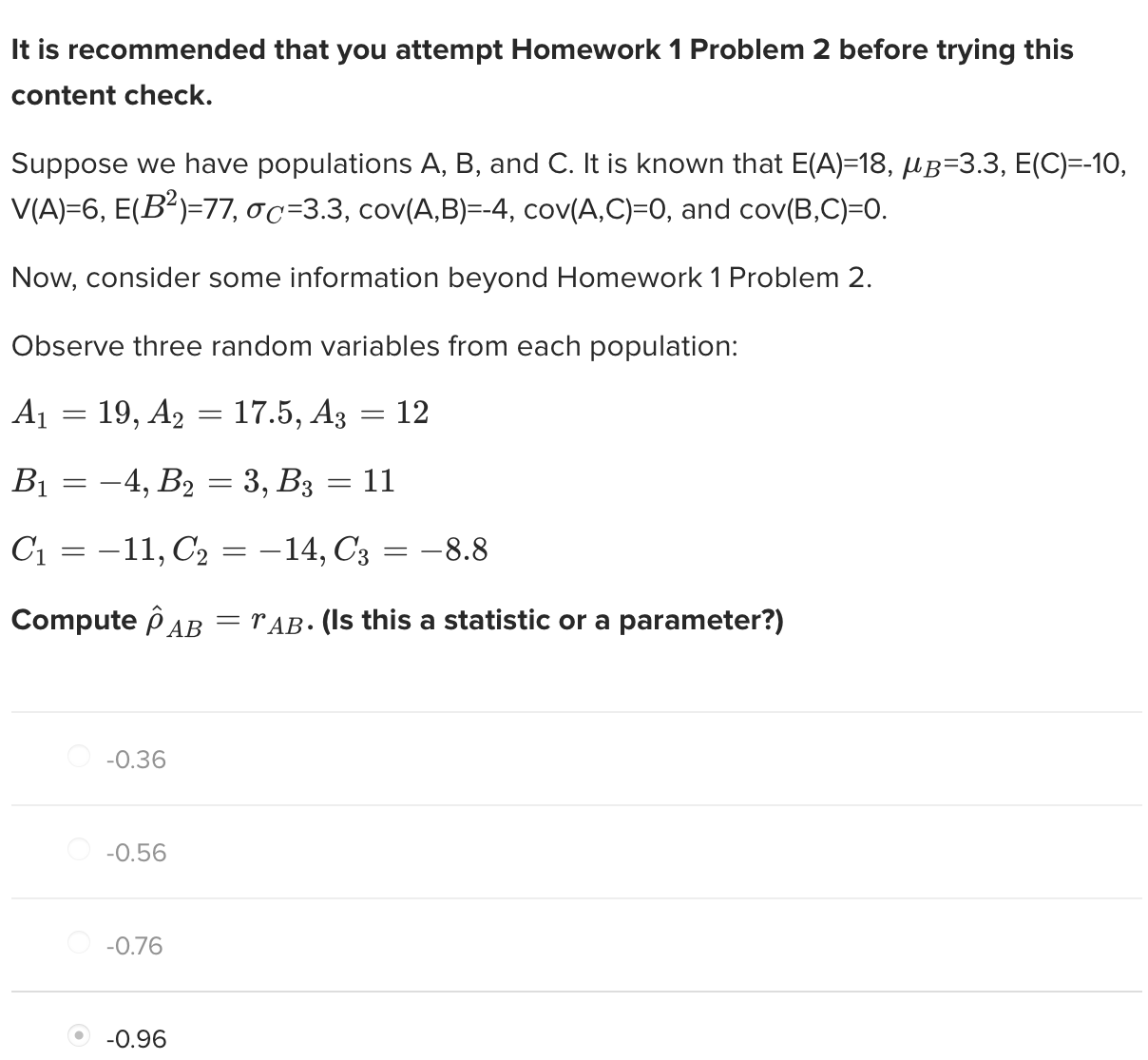 Solved Suppose we have populations A,B, and C. It is known | Chegg.com