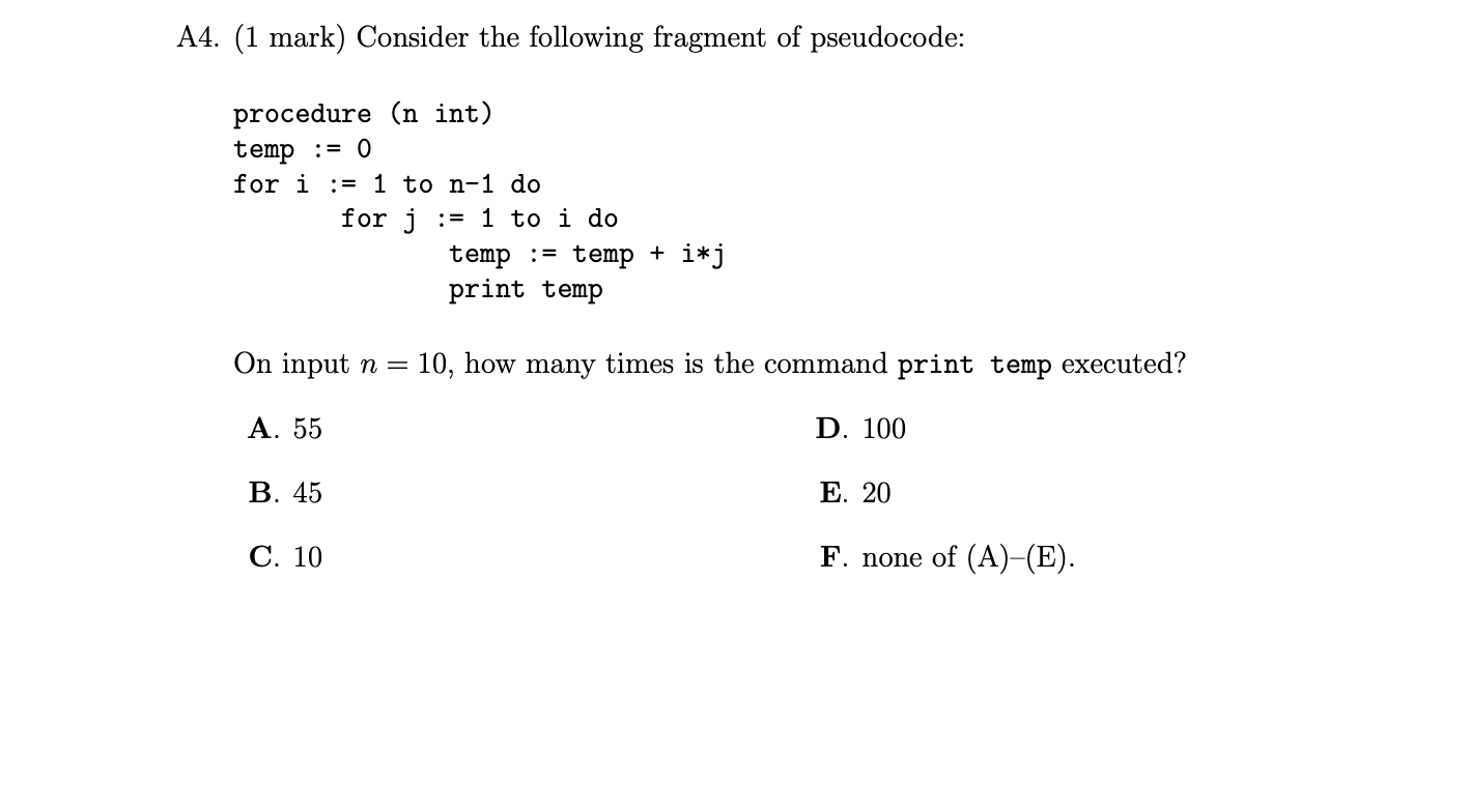 Solved A4. (1 mark) Consider the following fragment of | Chegg.com