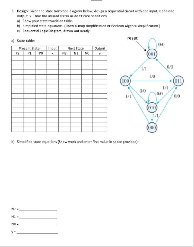 Solved Design: Given the state transition diagram below, | Chegg.com