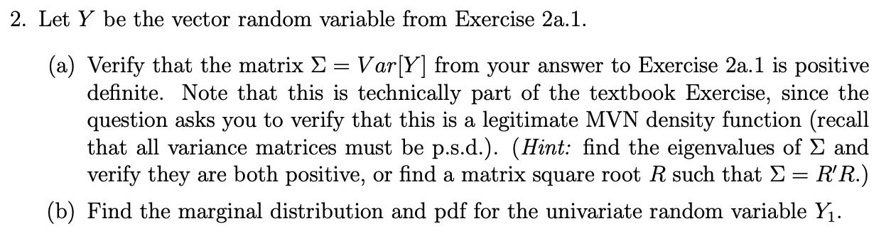 2. Let Y be the vector random variable from Exercise | Chegg.com