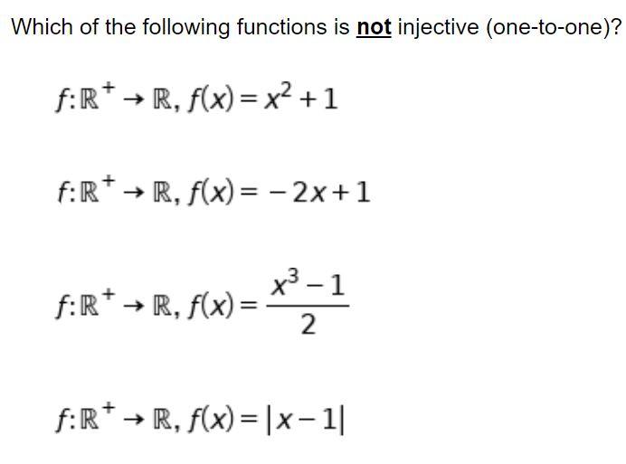 Solved Which of the following functions is not injective | Chegg.com
